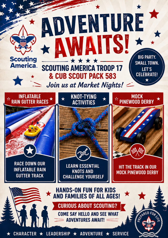 Inflatable Rain Gutter races, knot tying activities and mock pine wood ...
