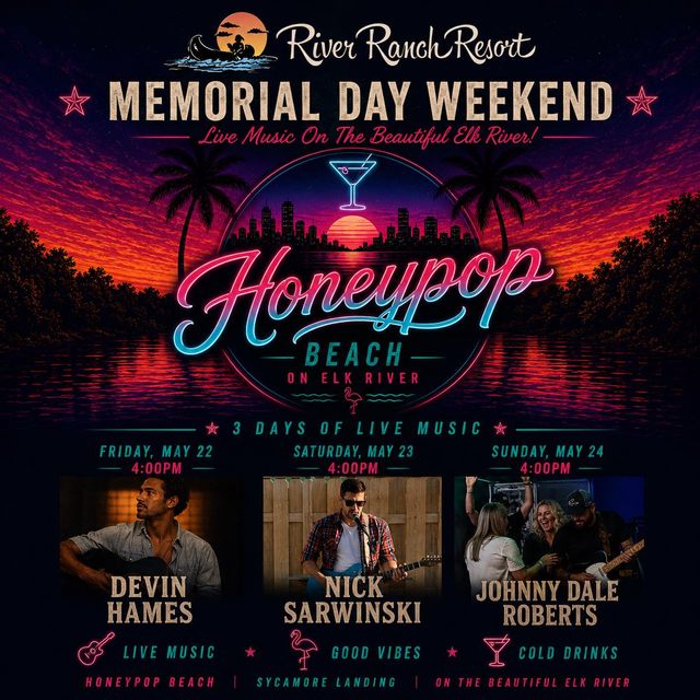 Honeypop's Beach on Elk River Memorial Day Weekend