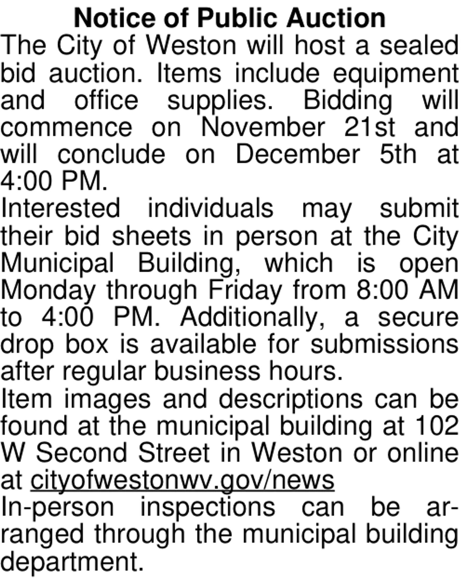 Notice of Public Auction